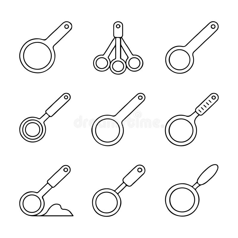 Measuring Spoon and Baking Tool Icons Set. Set of Linear Measuring ...