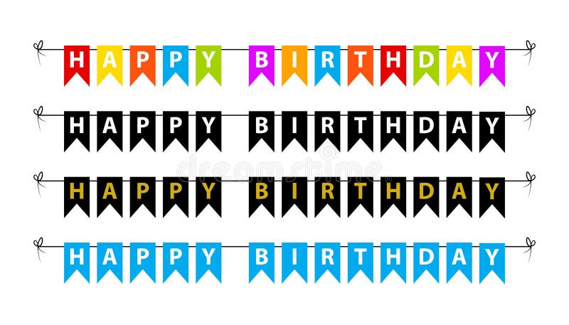 Set of Colorful Happy Birthday Bunting Garland. Black and Gold Happy ...