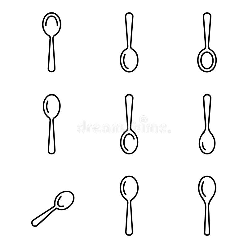 Minimal Spoon Icon Set Collection. Nine Simple Line Art Spoons in ...