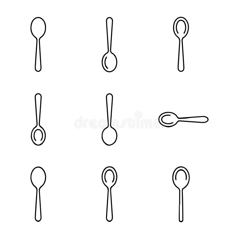 Minimal Spoon Icon Set Collection. Nine Simple Line Art Spoons in Various Angles. Stock ...