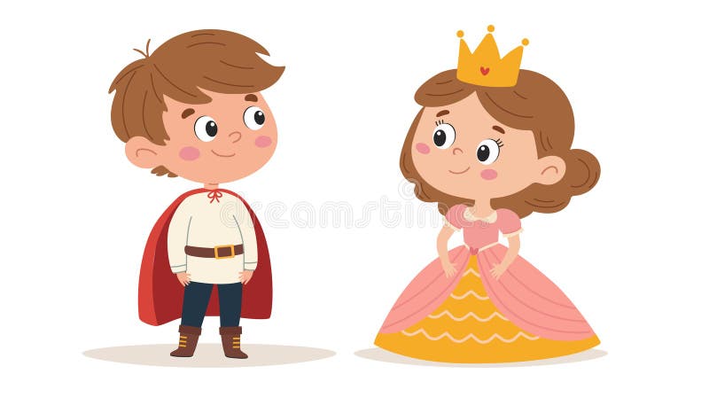 Cute Prince and Princess. Vector Illustration in Flat Cartoon Style ...