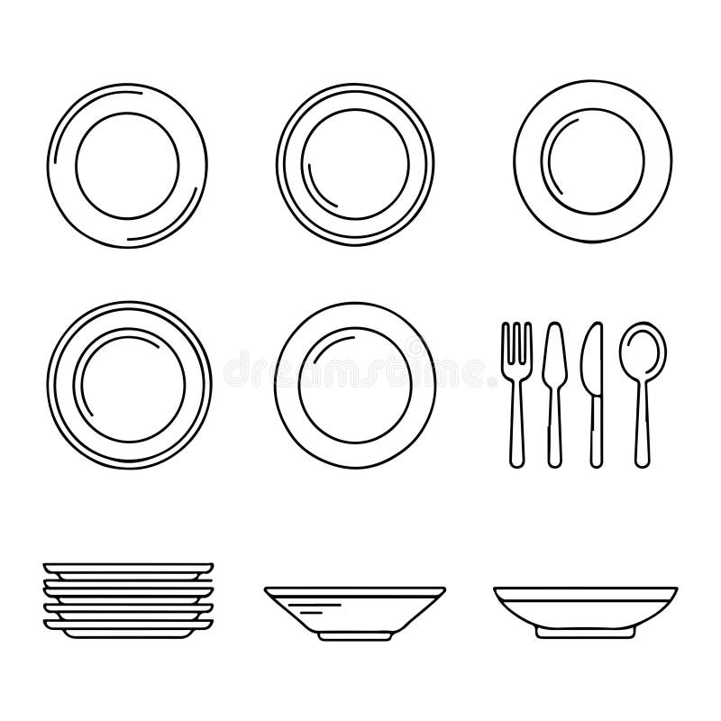 Minimal Plate Icon Set Collection. Simple Line Art Illustration of ...
