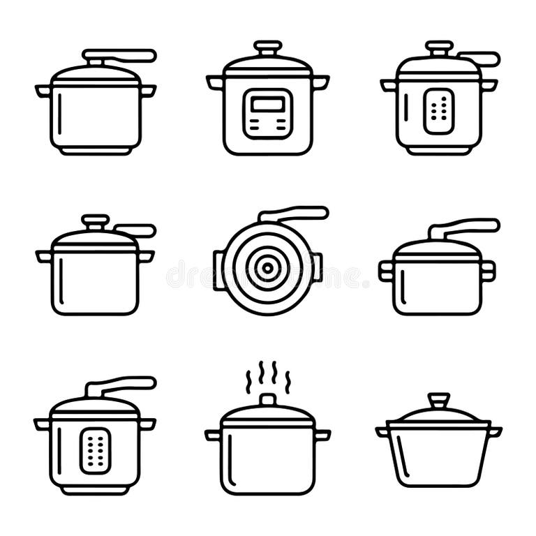 Pressure Cooker Icon Set Collection. Collection of Modern Cooking Pots ...