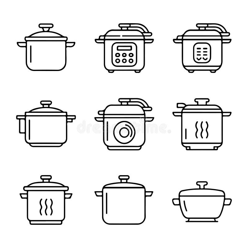 Pressure Cooker Icon Set Collection. Collection of Modern Cooking Pots ...