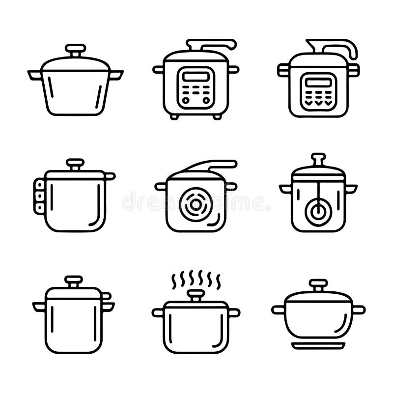 Pressure Cooker Icon Set Collection. Collection of Modern Cooking Pots ...