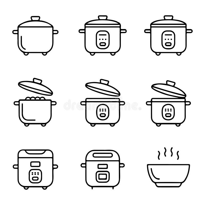 Modern Rice Cooker Icon Set. Collection of Modern Rice Cooker Line Art ...