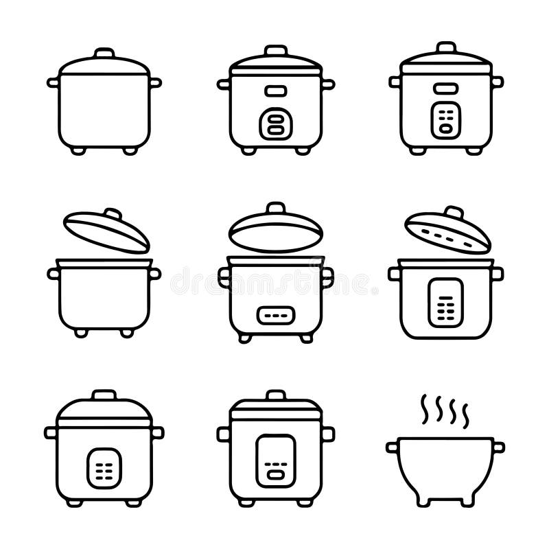 Modern Rice Cooker Icon Set. Collection of Modern Rice Cooker Line Art ...