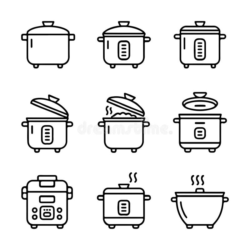 Modern Rice Cooker Icon Set. Collection of Modern Rice Cooker Line Art ...