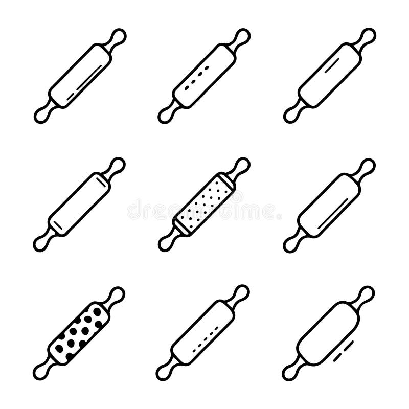 Rolling Pin Icon Set Collection. Collection of Simple Line Art Rolling ...