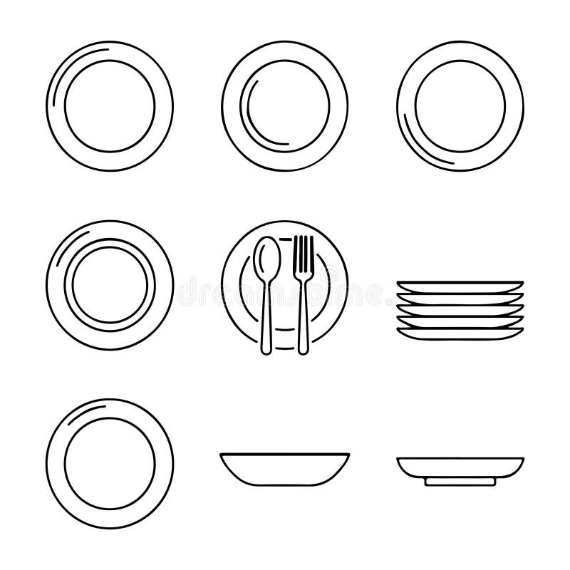 Minimal Plate Icon Set Collection. Simple Line Art Illustration of ...