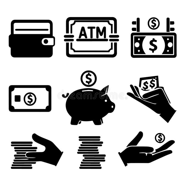 Collection of Black and White Money Icons Stock Illustration ...