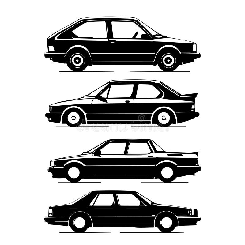 Evolution of Car Design Four Classic Car Silhouettes Stock Illustration ...