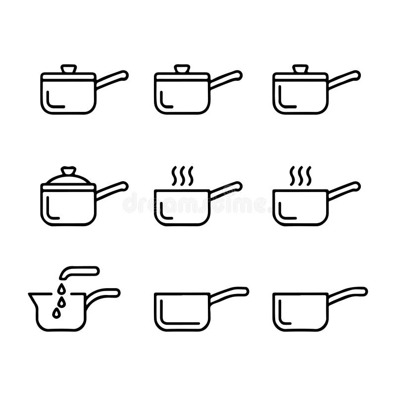 Saucepan Icon Set for Kitchen. Cooking Process with Pots and Pans Icons ...