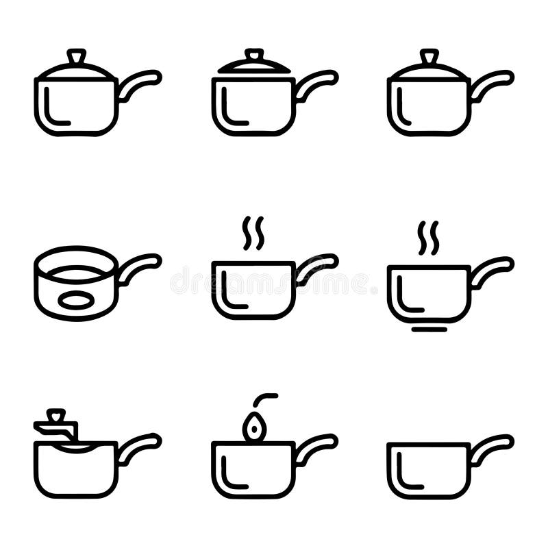 Saucepan Icon Set for Kitchen. Cooking Process with Pots and Pans Icons ...