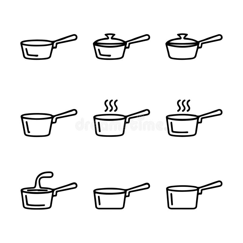 Saucepan Icon Set for Kitchen. Cooking Process with Pots and Pans Icons ...