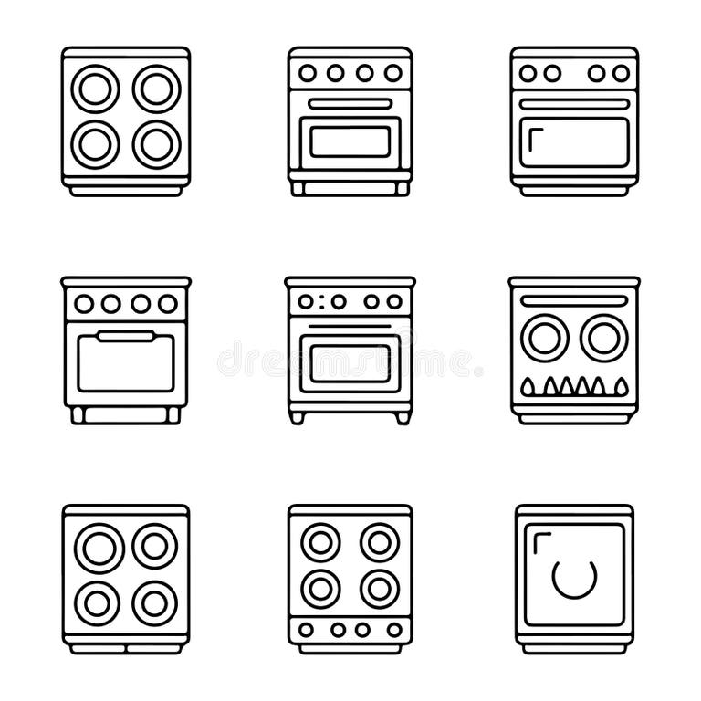 Kitchen Stove Icon Set Collection. Vector Illustration of Different ...