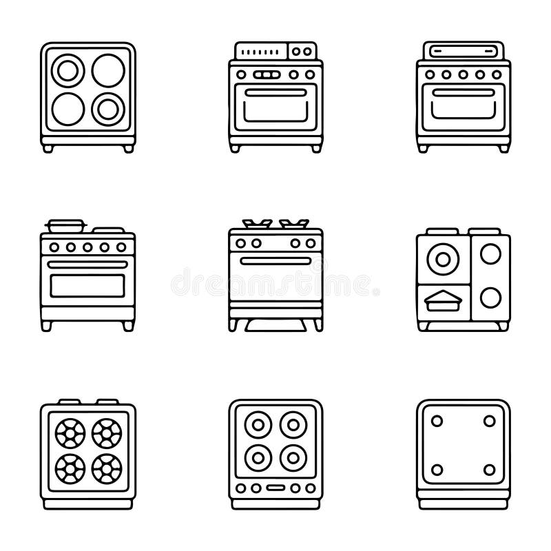 Kitchen Stove Icon Set Collection. Vector Illustration of Different Types of Kitchen Stoves and ...