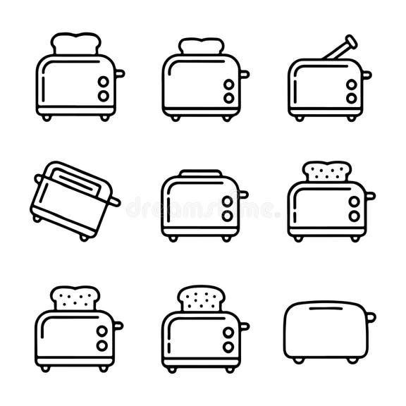 Toaster Icon Set for Kitchen. Simple Line Art Illustrations of Toasters ...