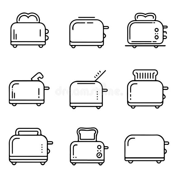 Toaster Icon Set for Kitchen. Simple Line Art Illustrations of Toasters ...