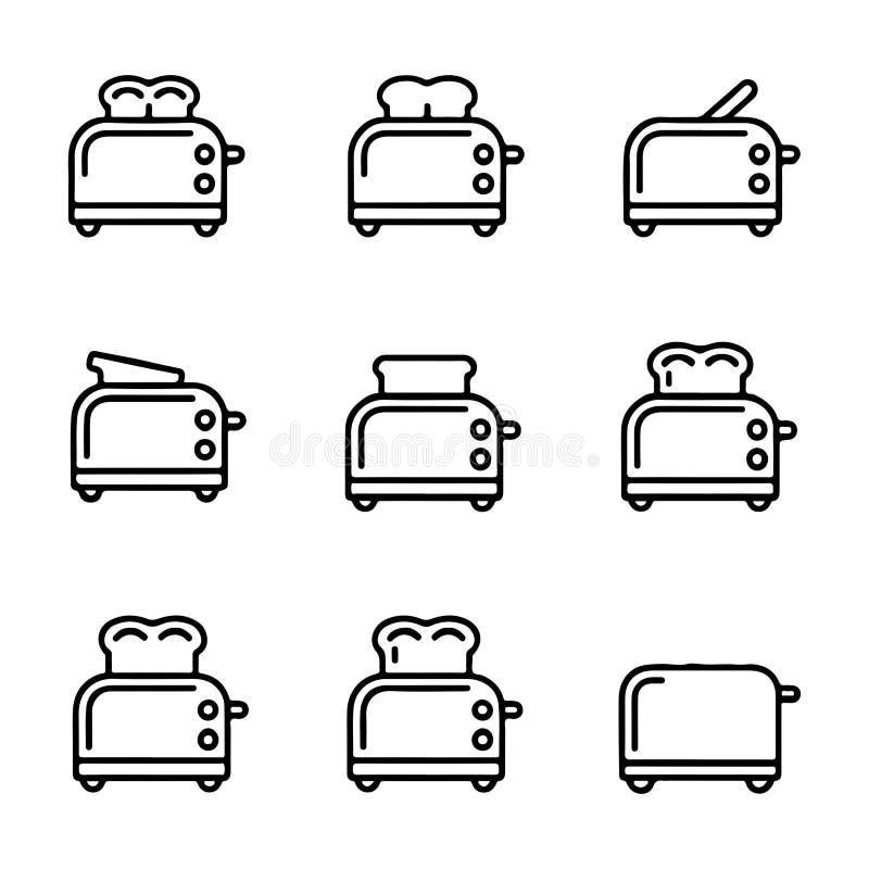 Toaster Icon Set for Kitchen. Simple Line Art Illustrations of Toasters ...