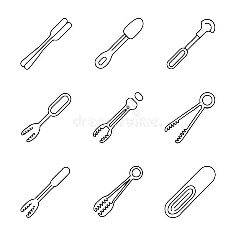 Tongs Icon Set for Cooking. Various Types of Kitchen Tongs Vector ...
