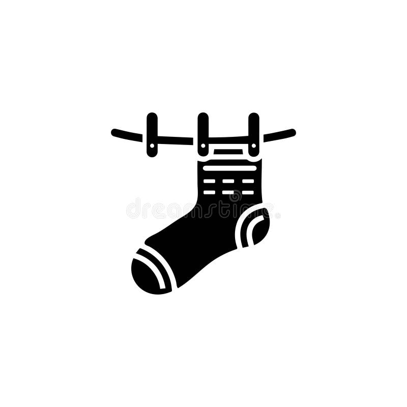 Single Sock Hanging on Rope Silhouette Vector Icon. Stock Vector ...