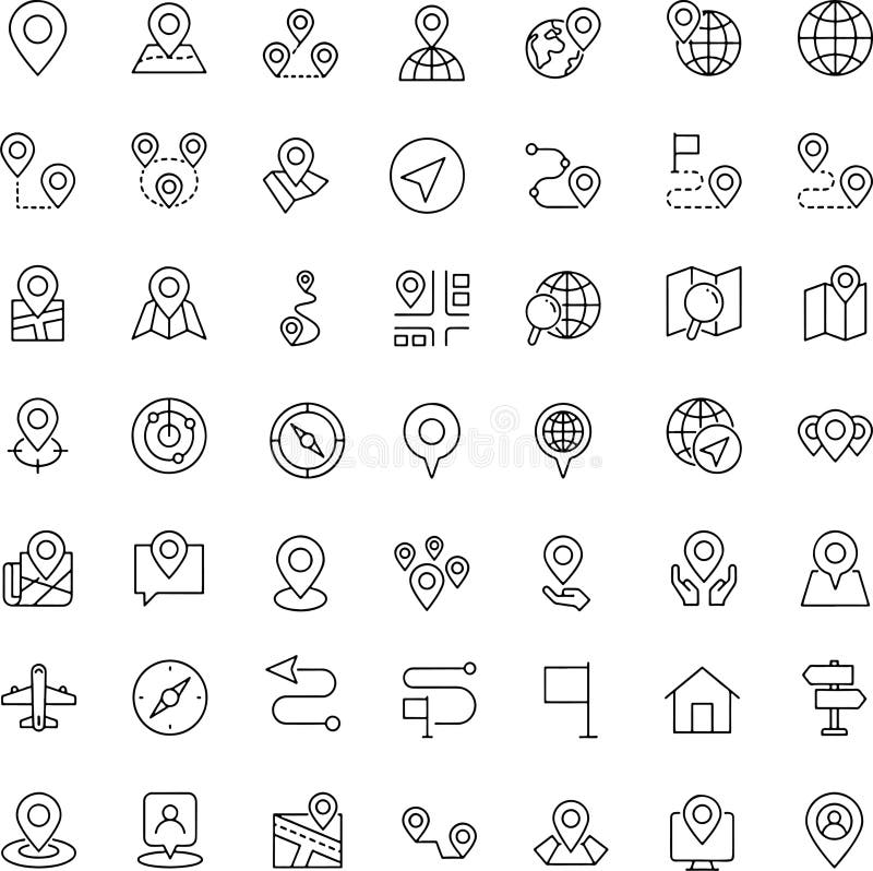Icon Set of Location Navigation Route Geography Map Diretion Position ...