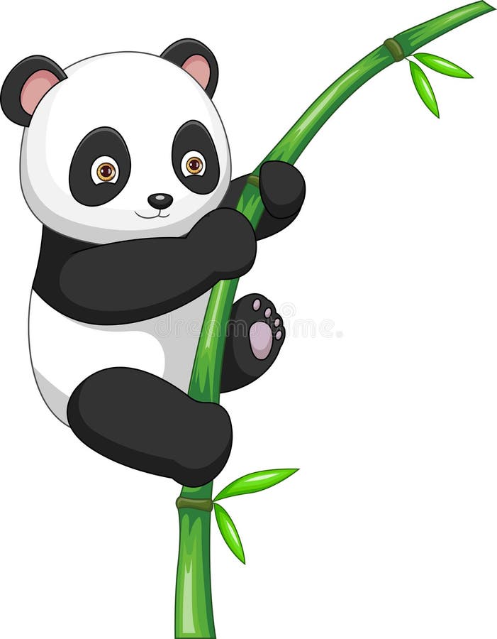 Cute Baby Panda Climbing on Bamboo Tree Cartoon Stock Vector ...