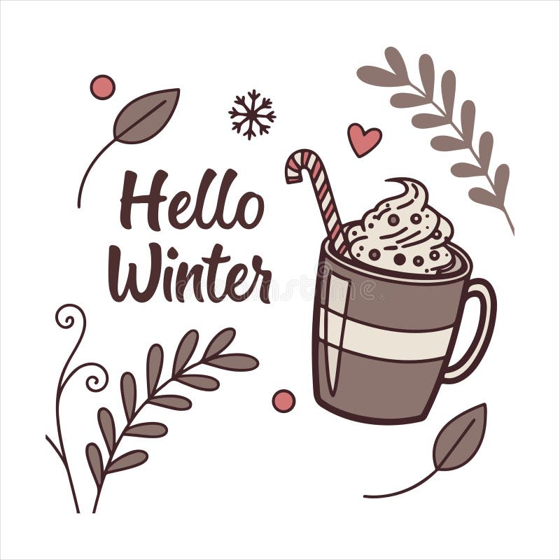 Cozy Hello Winter Typography with Mittens Stock Vector - Illustration ...