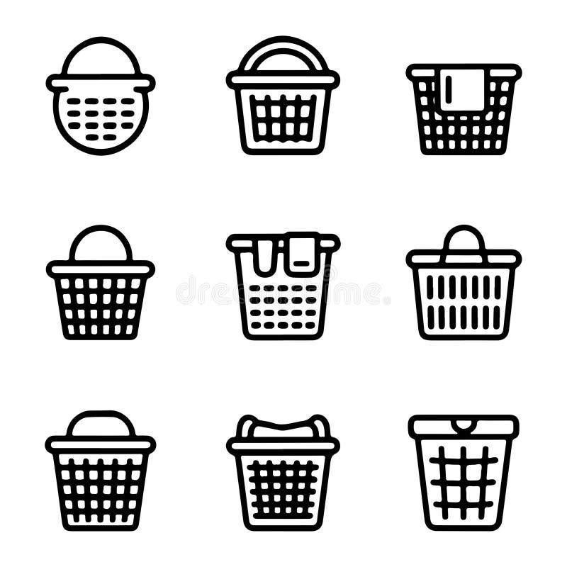 Laundry Basket Icon Set Collection. Collection of Outline Plastic ...