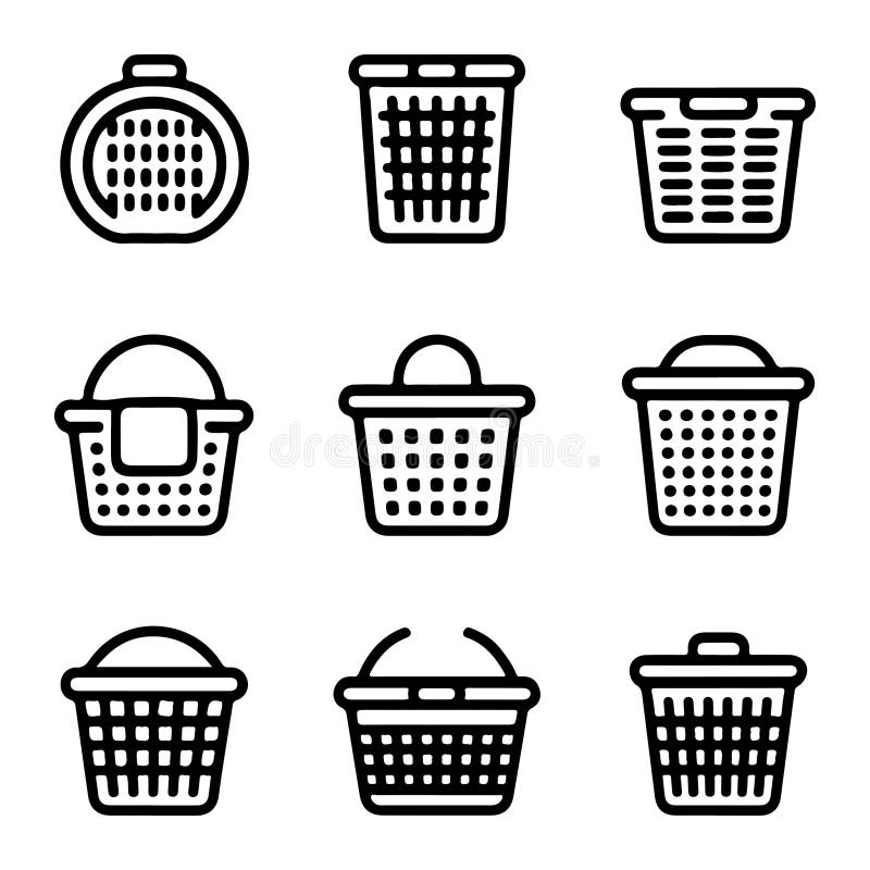 Laundry Basket Icon Set Collection. Collection of Outline Plastic ...