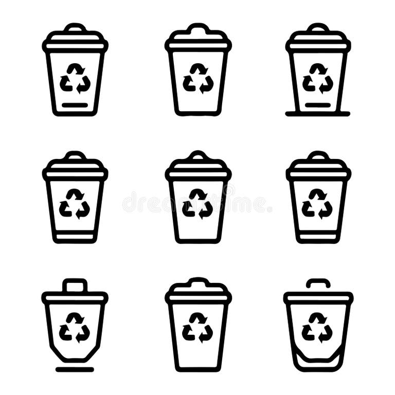 Recycling Bin Icon Set Collection. Set of Recycling Bins Icons. Stock ...