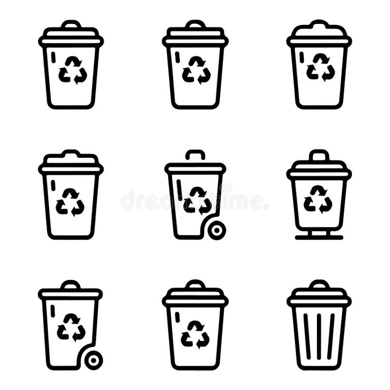 Recycling Bin Icon Set Collection. Set of Recycling Bins Icons. Stock ...