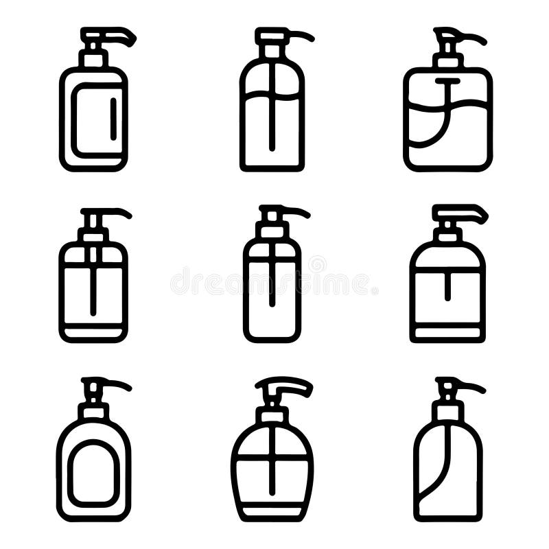 Soap Dispenser Icon Set Collection. Simple Line Art of Various Pump ...