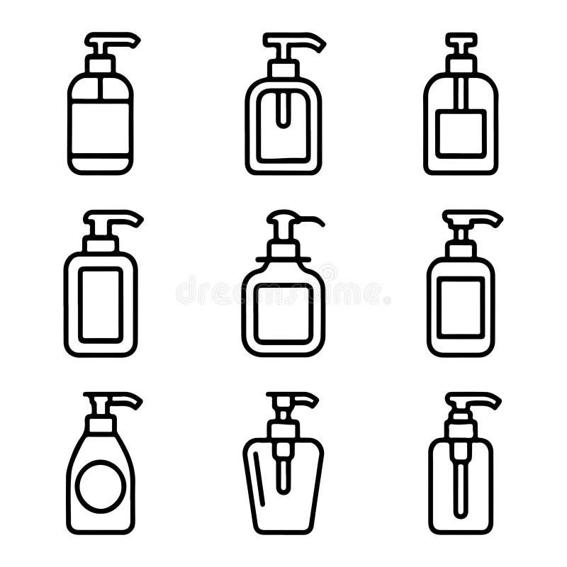 Soap Dispenser Icon Set Collection. Simple Line Art of Various Pump ...