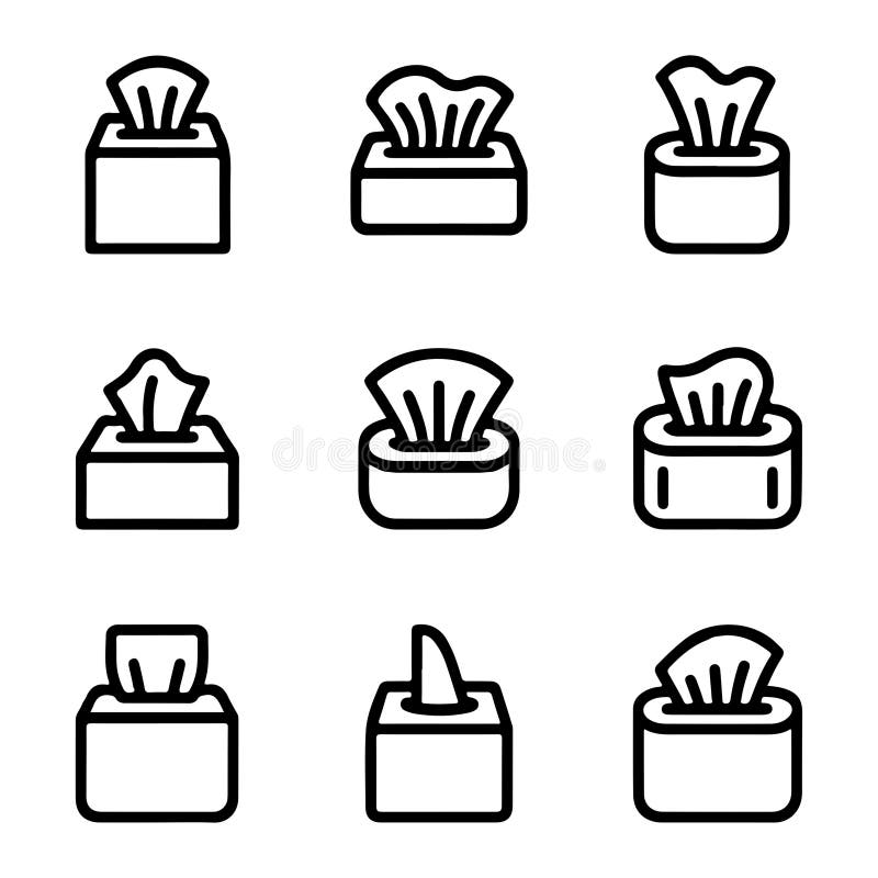 Tissue Box Icon Set Collection. Simple Line Art Illustration of Various ...