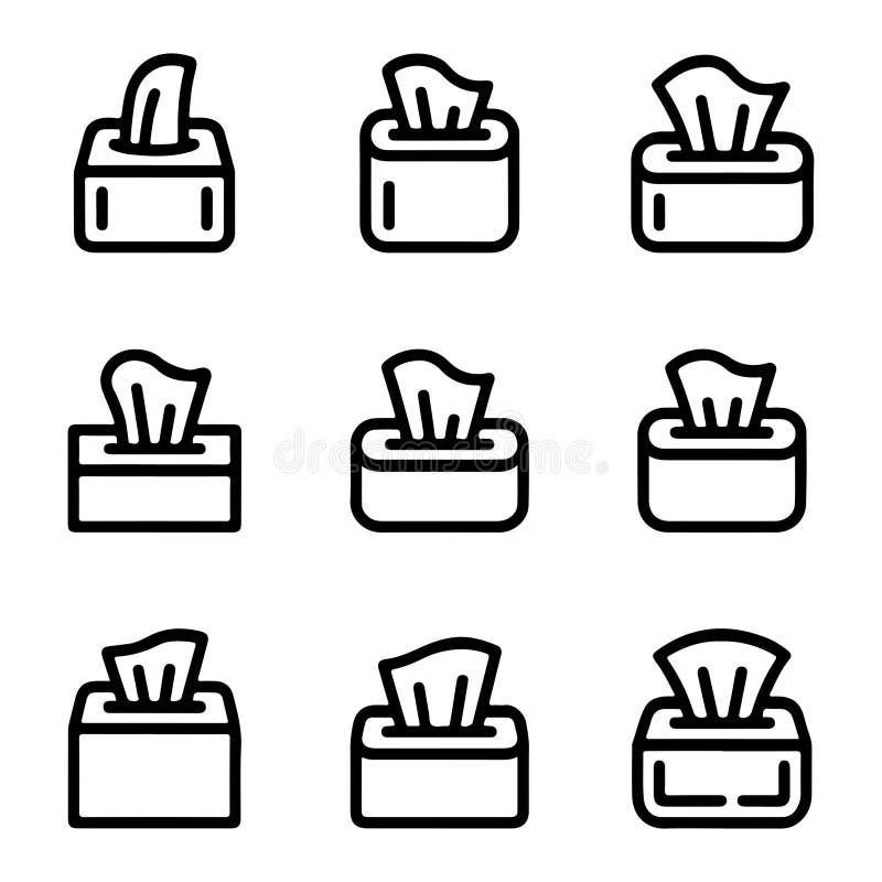Tissue Box Icon Set Collection. Simple Line Art Illustration of Various ...
