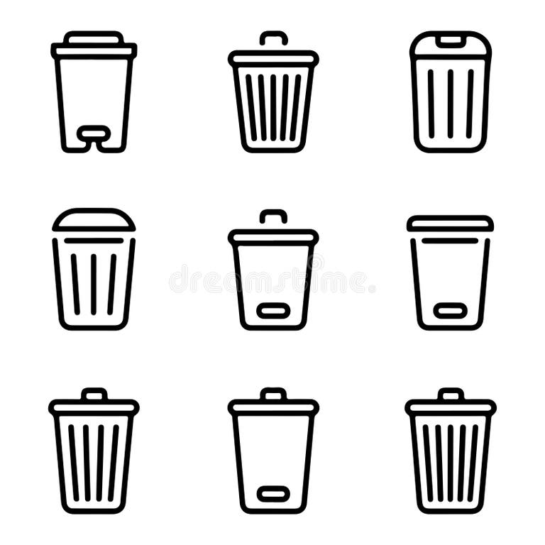 Trash Can Icon Set Collection. Vector Illustration of Various Trash ...