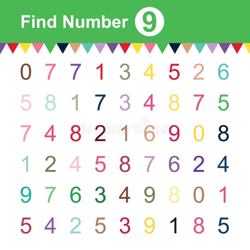 Find 9 Number Activity Game for Children. Education Game. IQ Test ...