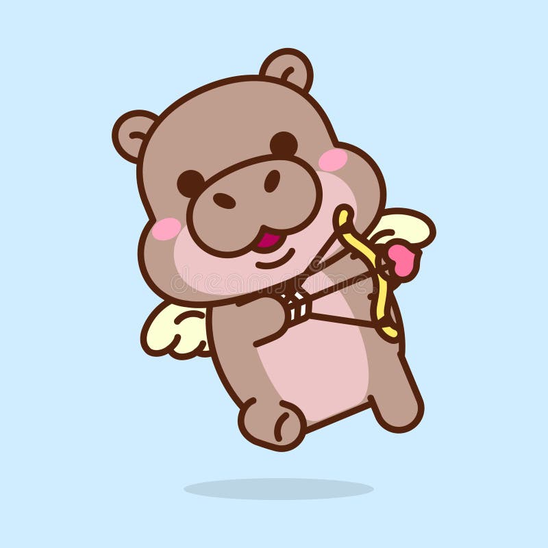 Cute Cartoon Hippo Cupid with Bow and Arrow Flying with Wings. Stock ...