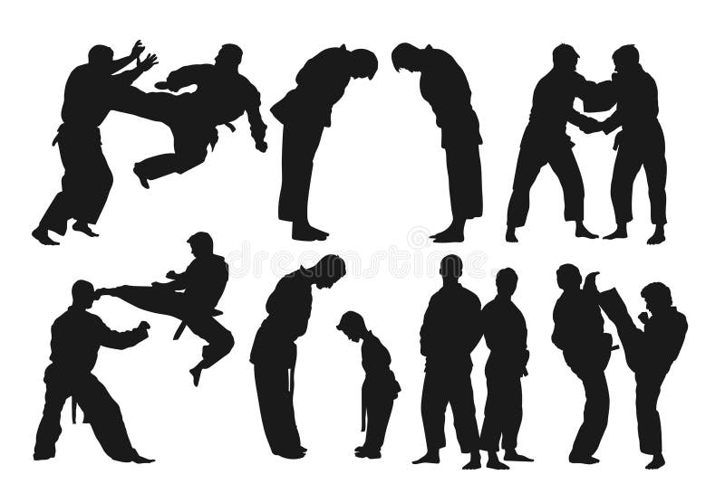Karate Fighter Set Silhouettes. Stock Vector - Illustration of ...