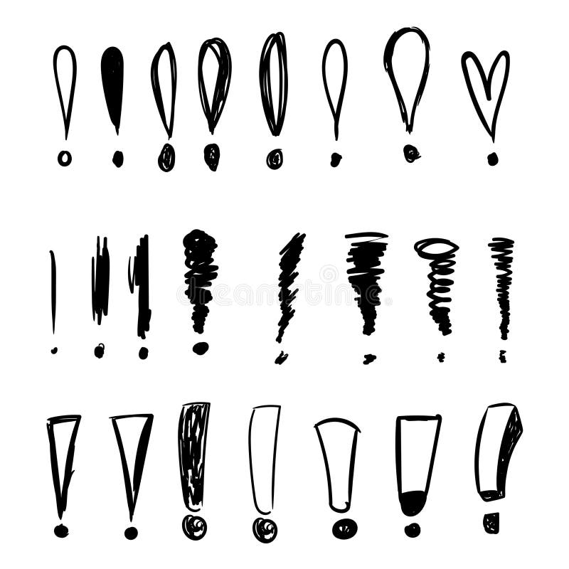 Hand Drawn Exclamation Mark Symbol Doodle Set. Scattered Exclamation ...