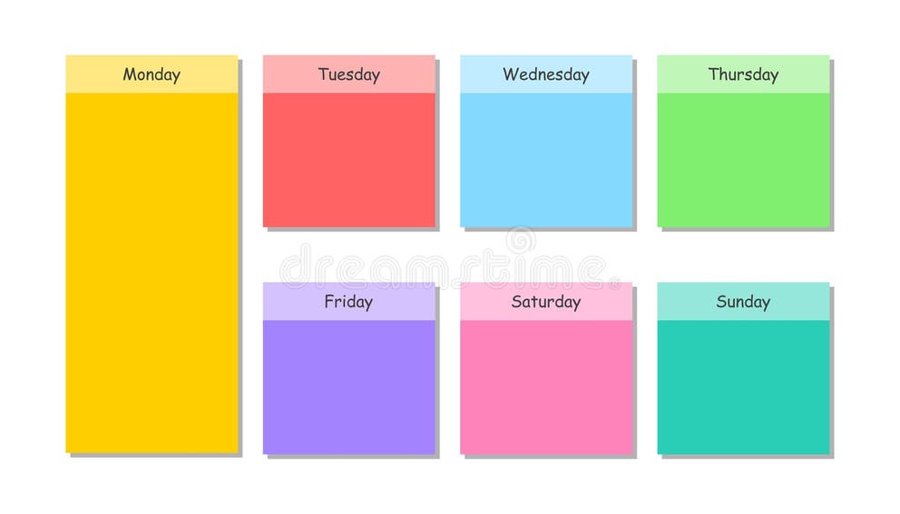 Weekly Calendar Colored Stickers. Paper Sticky Notes. Schedule for Kids ...