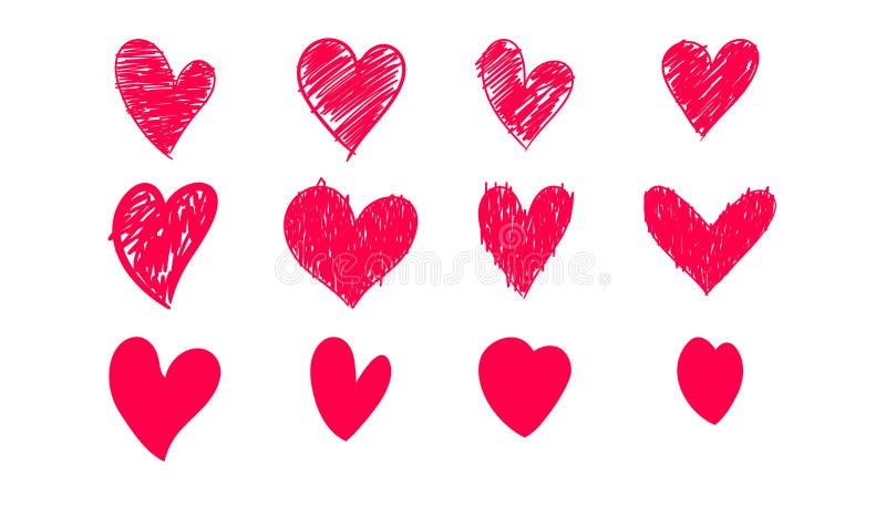 Set of Scribble Red Hearts. Collection of Heart Shapes Draw the Hand . Symbol of Love. Design ...