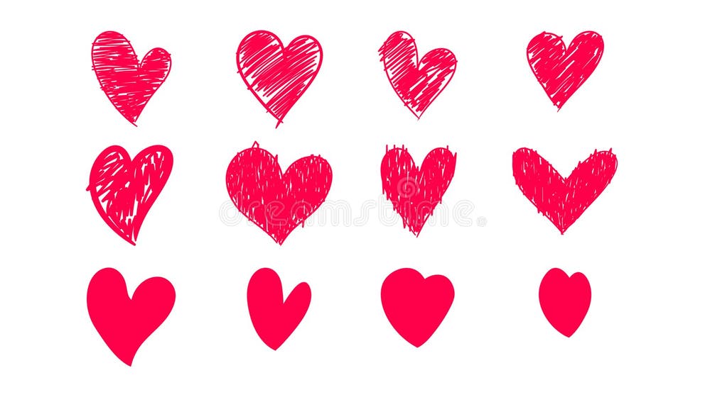 Collection of Hand Drawn Pink Scribble Hearts. Love Signs for Valentine ...
