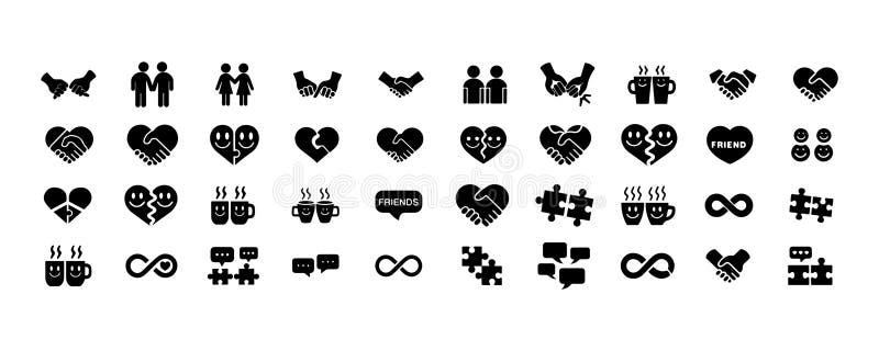 Friendship and Love Icons, Diverse Relationship Symbols Vector Set ...