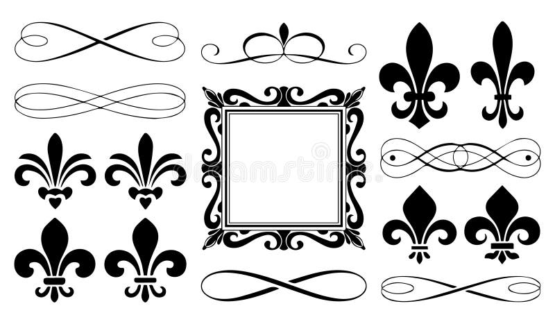Collection of Fleur De Lis and Ornate Frame Elements Stock Illustration ...