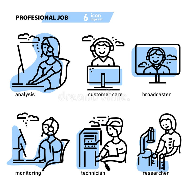 Line Icons Set of Telecommuting and Professional Work. Vector ...