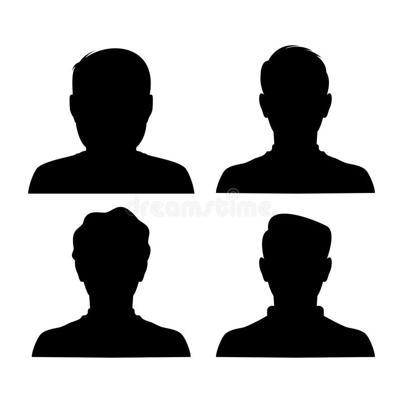 Male Head Silhouette Avatar, Profile Icons. Mens Portraits, Silhouettes ...