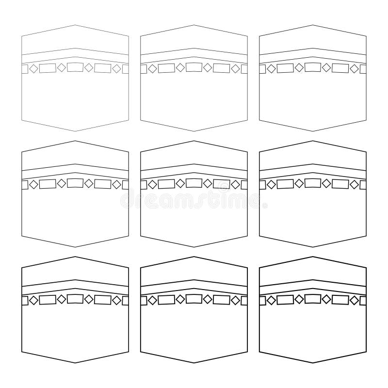Kaaba Line Art Icons, Minimalist Mecca Illustration Set for Hajj and Umrah Stock Illustration ...